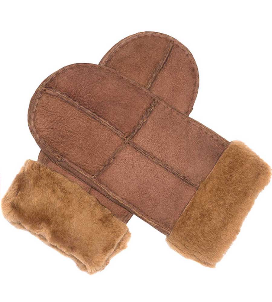 Men's Shearling Napa Leather Mittens | Tan Brown Sheepskin and Wool ...